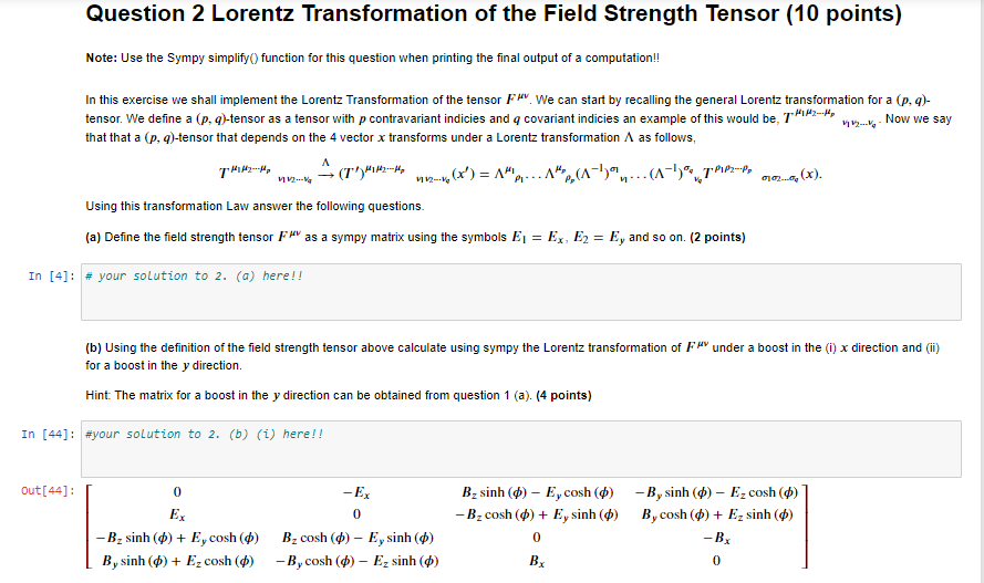 Solved Question 2 Lorentz Transformation of the Field | Chegg.com