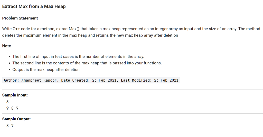 Solved Extract Max From A Max Heap Problem Statement Write 3888