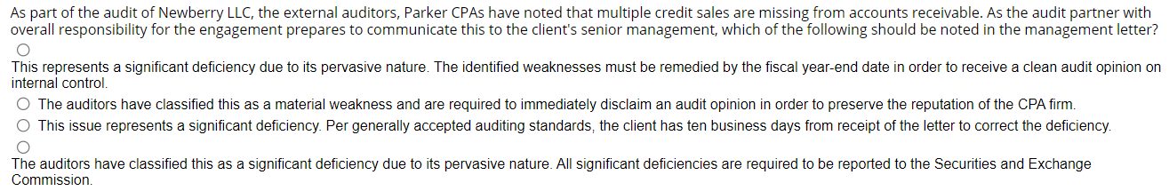 Solved As part of the audit of Newberry LLC, the external | Chegg.com