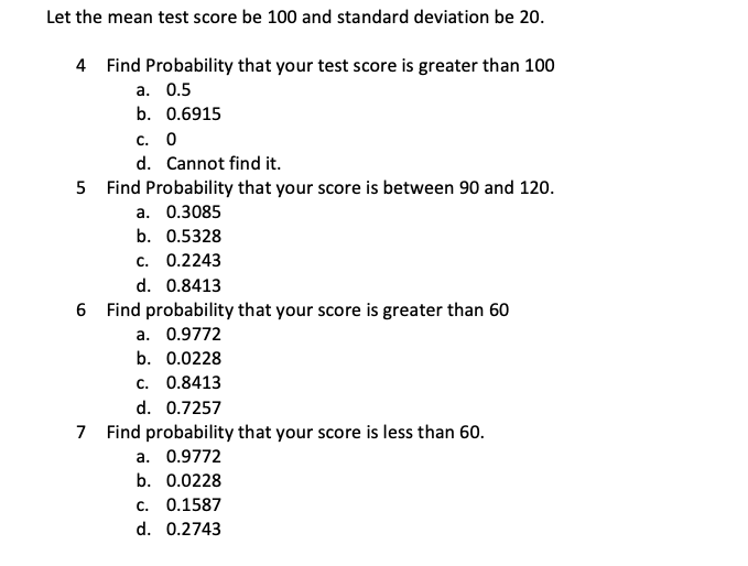 Solved Let the mean test score be 100 and standard deviation | Chegg.com