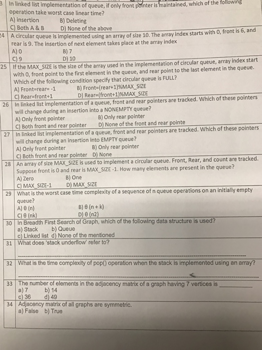 Solved 3 In linked list implementation of queue, if only | Chegg.com