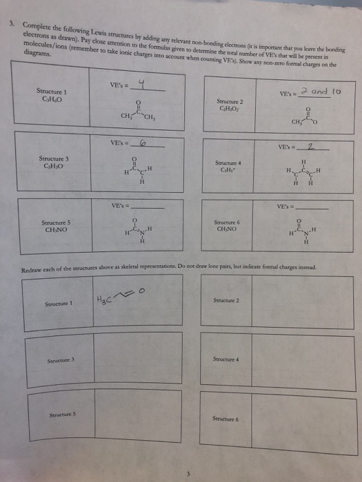 Solved 3. Complete the following Lewis structures by adding | Chegg.com