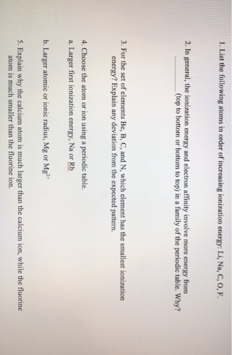 Solved 1 List The Following Atoms In Order Of Increasing