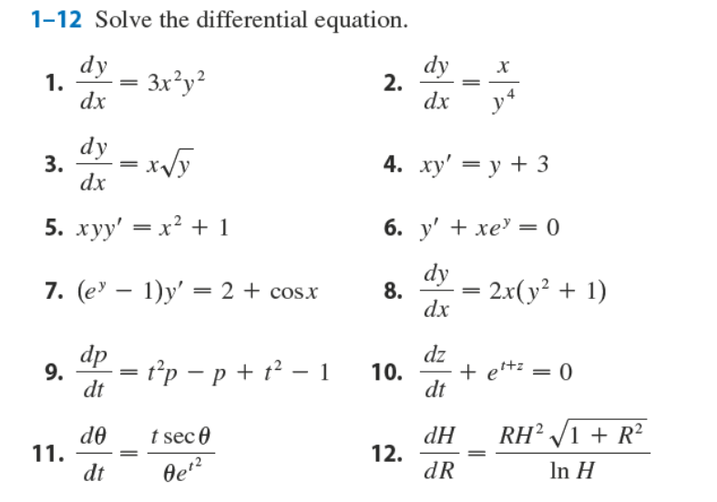 Solved 1-12 Solve the differential equation. X 1. dy dx | Chegg.com