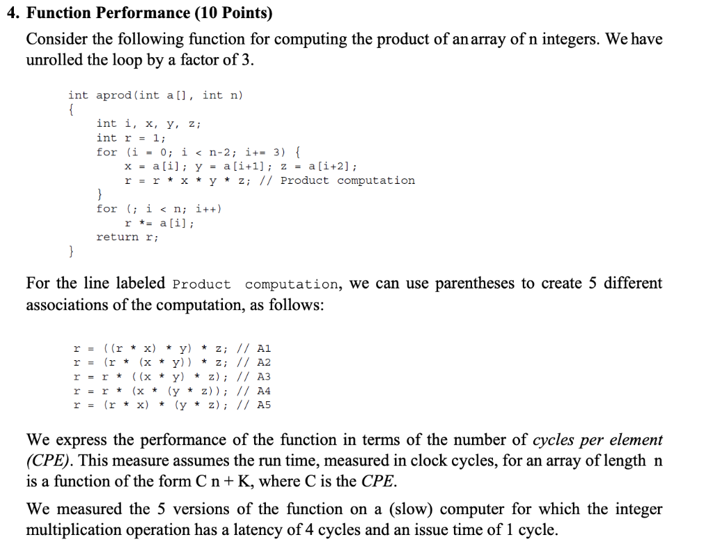 Solved 4. Function Performance (10 Points) Consider the | Chegg.com