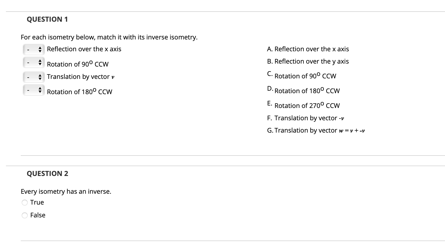 Solved QUESTION 1 For each isometry below, match it with its | Chegg.com