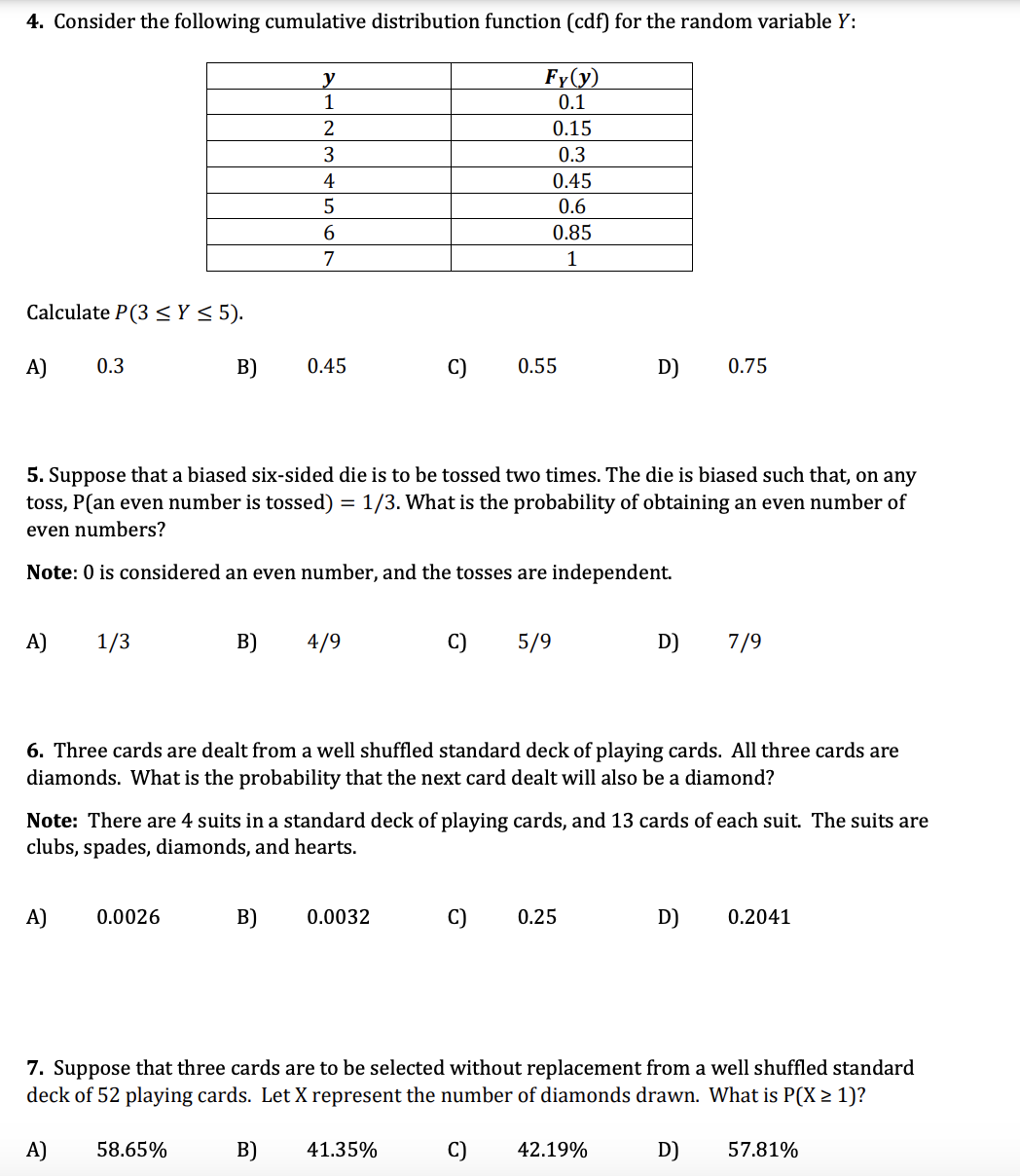 Solved 4. Consider the following cumulative distribution | Chegg.com