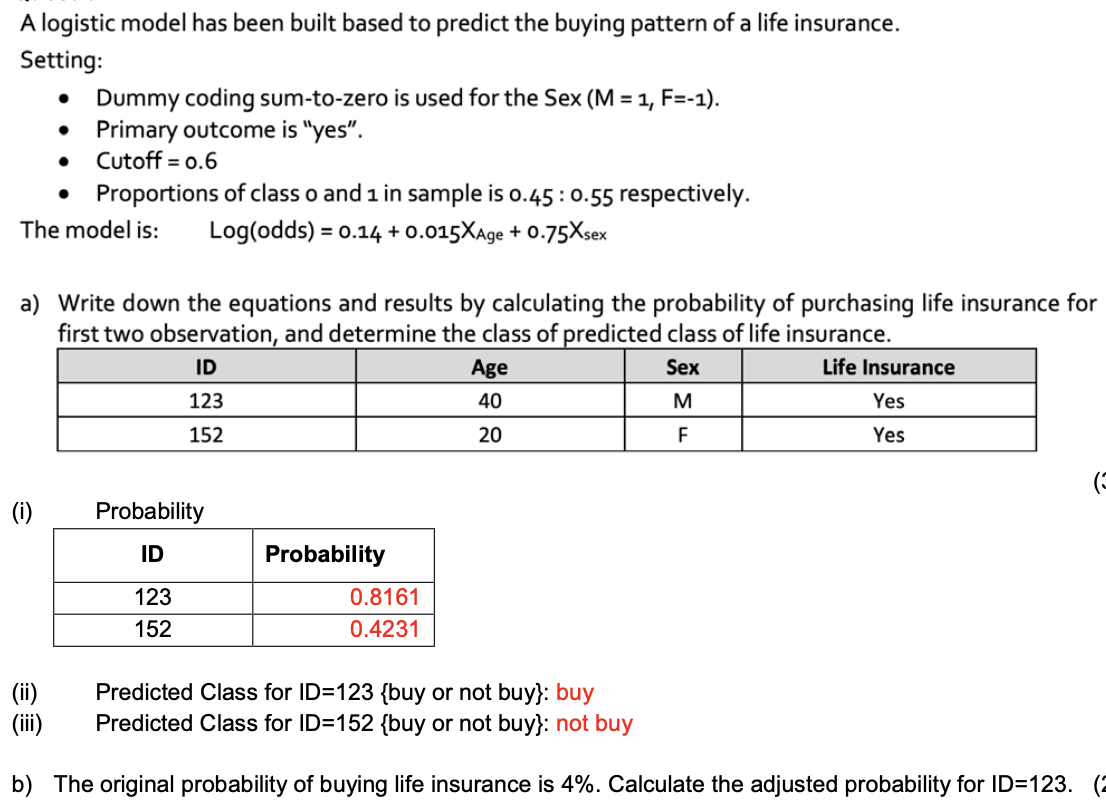 Solved A logistic model has been built based to predict the | Chegg.com