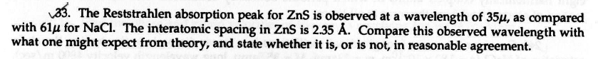 Solved 133. The Reststrahlen absorption peak for ZnS is | Chegg.com