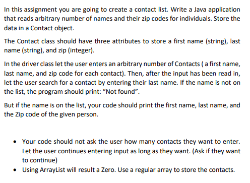 Solved In this assignment you are going to create a contact | Chegg.com