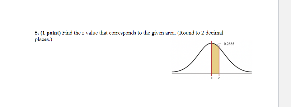 Solved 5. (1 point) Find the z value that corresponds to the | Chegg.com