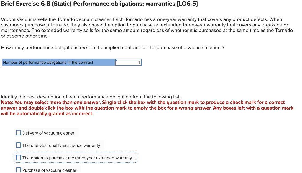 Brief Exercise 6-8 (Static) Performance obligations; | Chegg.com