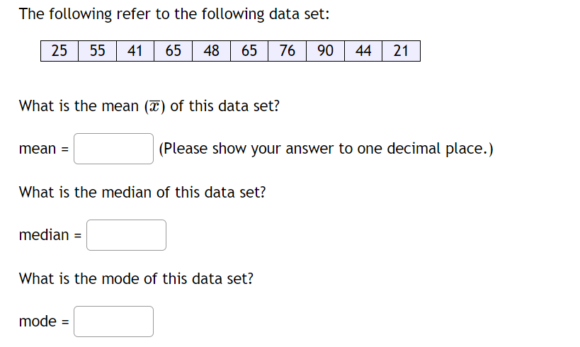 Solved The following refer to the following data set:What is | Chegg.com