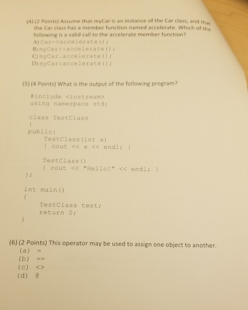 Solved 1) (Classes – 20 Points) Consider the following class | Chegg.com