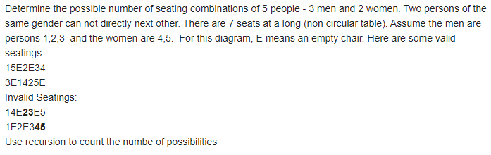 Solved Determine the possible number of seating combinations | Chegg.com