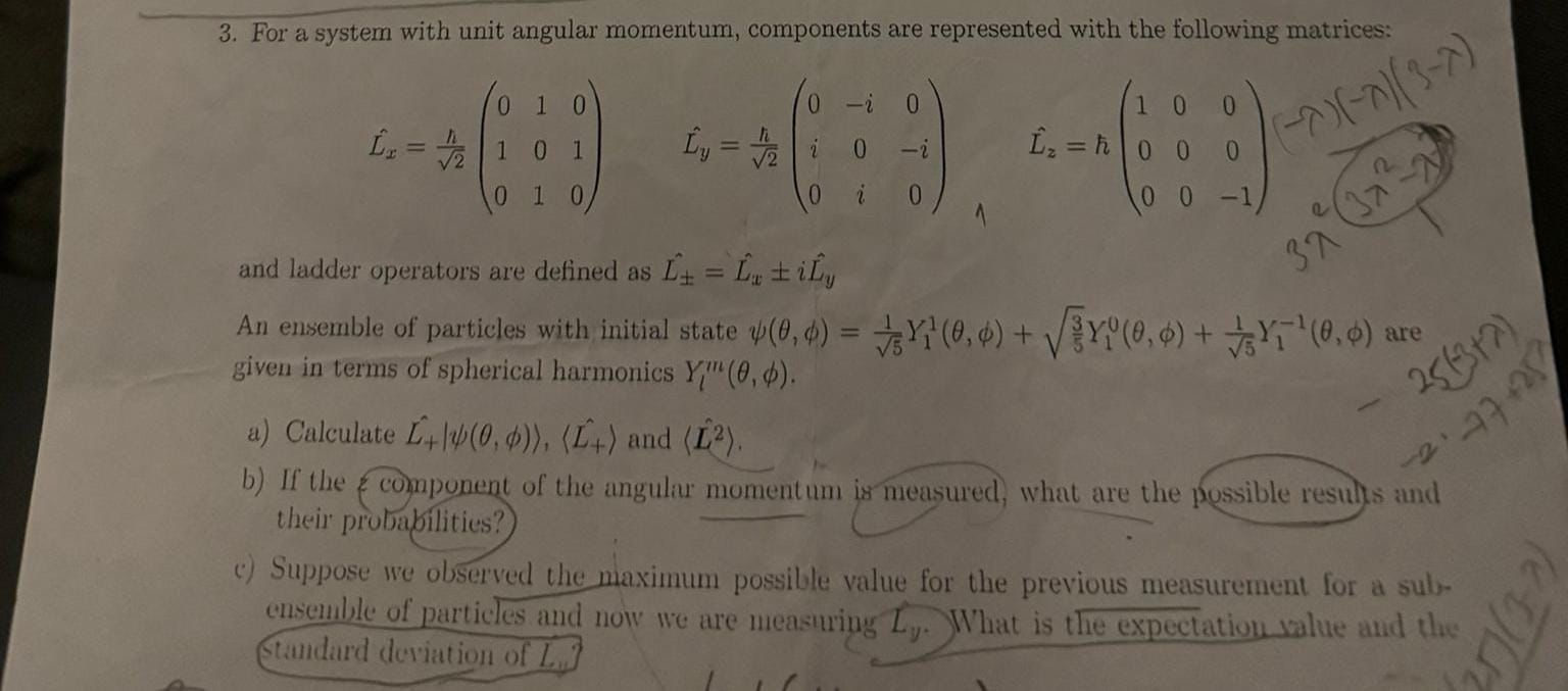 Solved For a system with unit angular momentum, components | Chegg.com