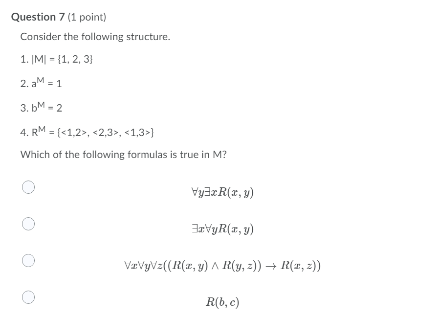 Solved Question 7 (1 point) Consider the following | Chegg.com