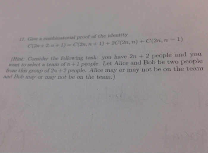 Solved Give a combinatorial proof of the identity C(2n + 2, | Chegg.com