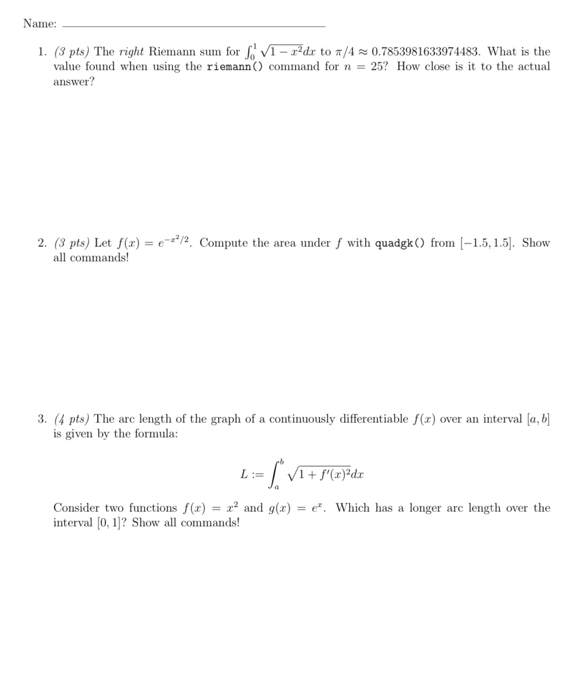 Solved 1. (3 pts) The right Riemann sum for ∫011−x2dx to | Chegg.com