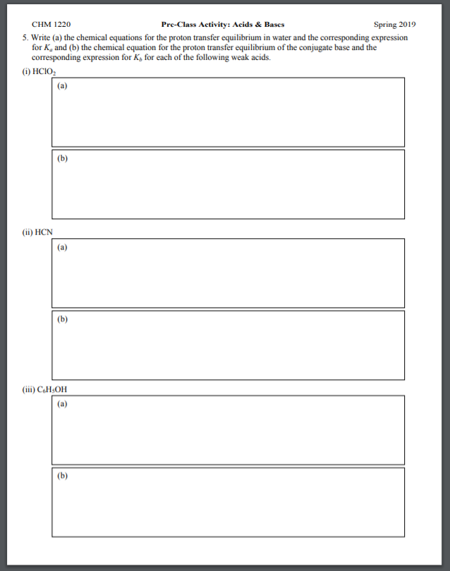 Solved CHM 1220 Pre-Class Activity: Acids & Bases Spring | Chegg.com