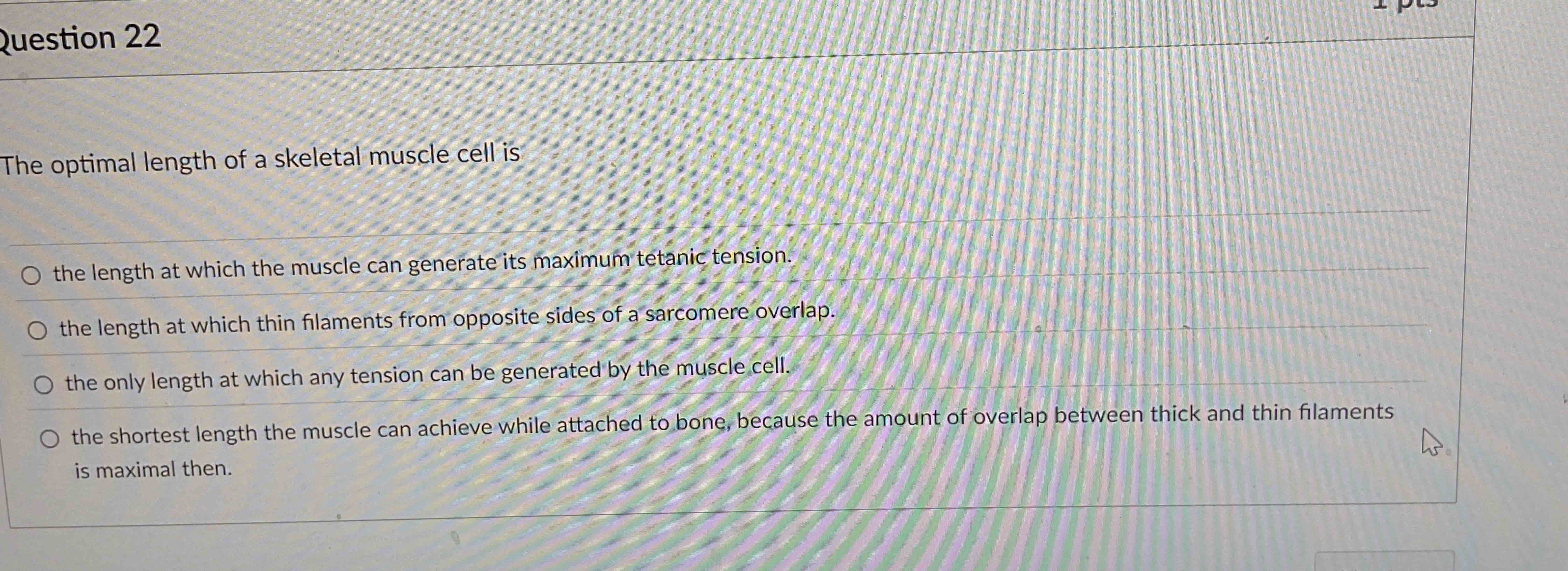 [Solved]: The optimal length of a skeletal muscle cell is