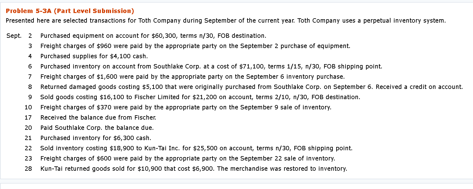 Solved Problem 5-3A (Part Level Submission) Presented here | Chegg.com