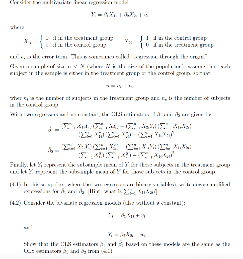 Consider the multivariate linear regression model Y; | Chegg.com