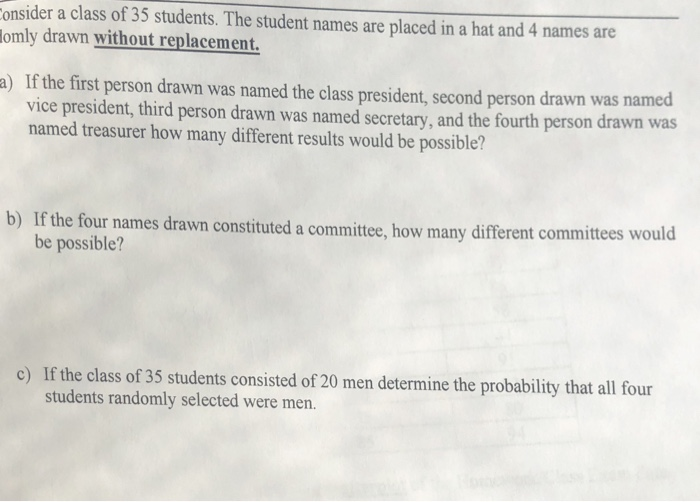 Solved onsider a class of 35 students. The student names are | Chegg.com
