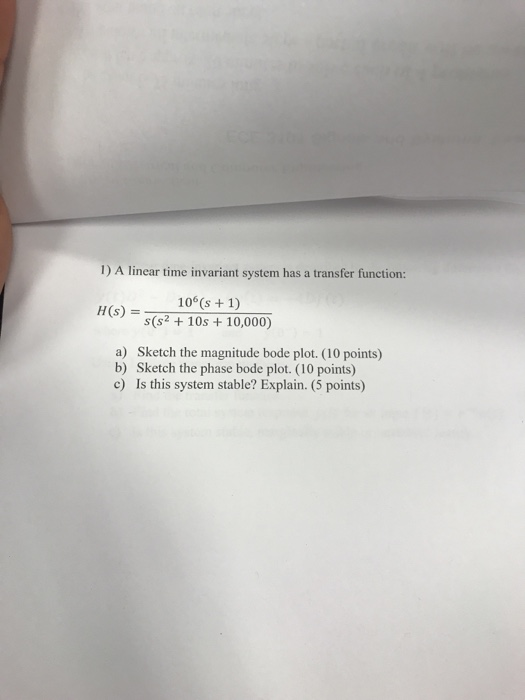 Solved 1) A linear time invariant system has a transfer | Chegg.com