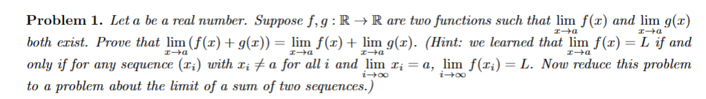 Solved Problem 1. Let a be a real number. Suppose f,g:R→R | Chegg.com