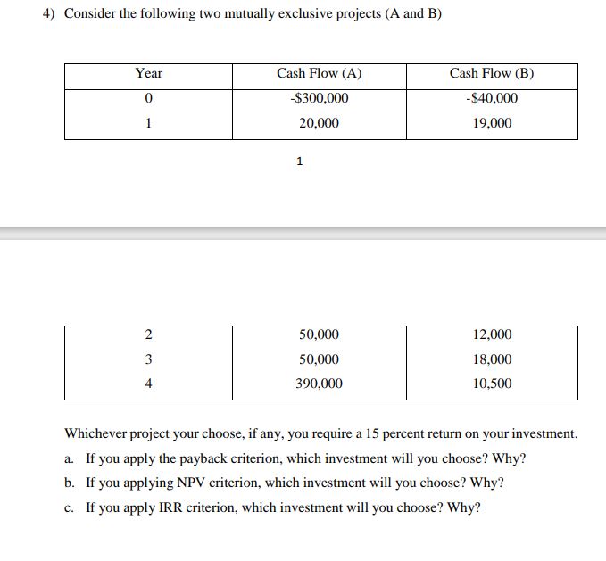 Solved 4) ﻿Consider the following two mutually exclusive | Chegg.com
