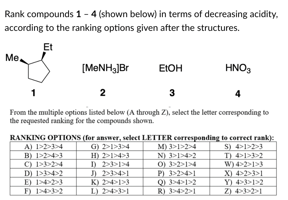 Solved Rank compounds 1 - 4 (shown below) in terms of | Chegg.com