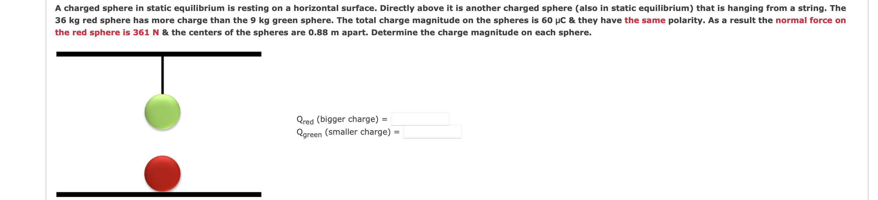 Solved A charged sphere in static equilibrium is resting on | Chegg.com