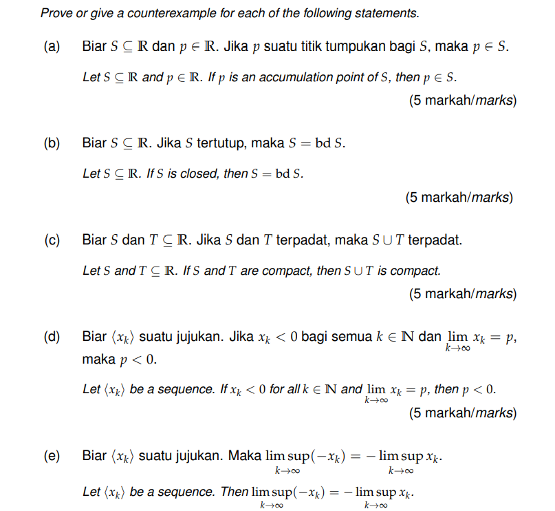 Solved Prove or give a counterexample for each of the | Chegg.com