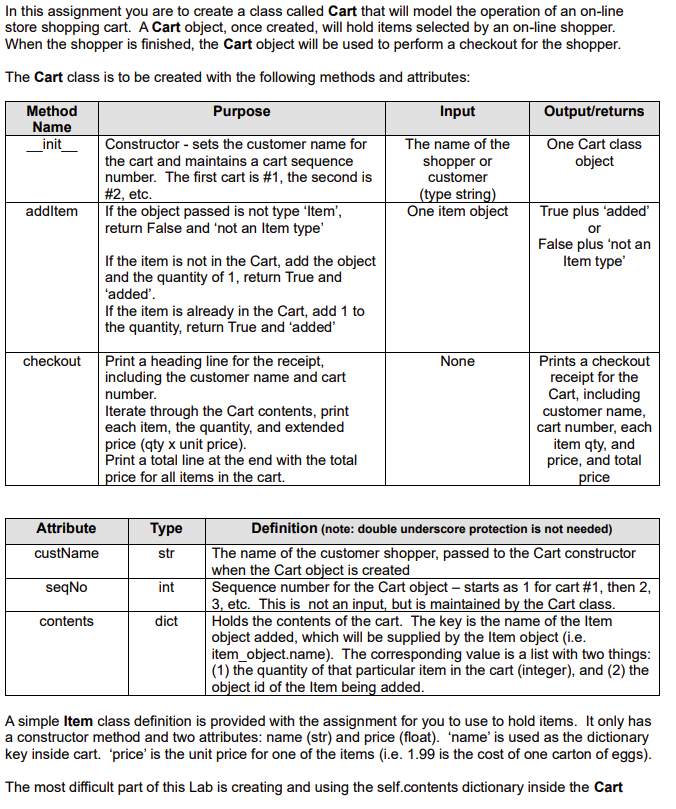 Solved _init In this assignment you are to create a class | Chegg.com