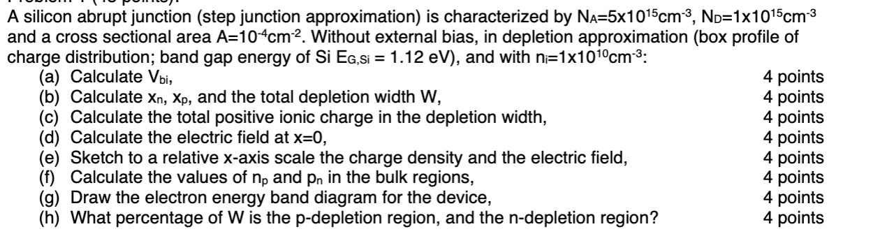 Solved A silicon abrupt junction (step junction | Chegg.com