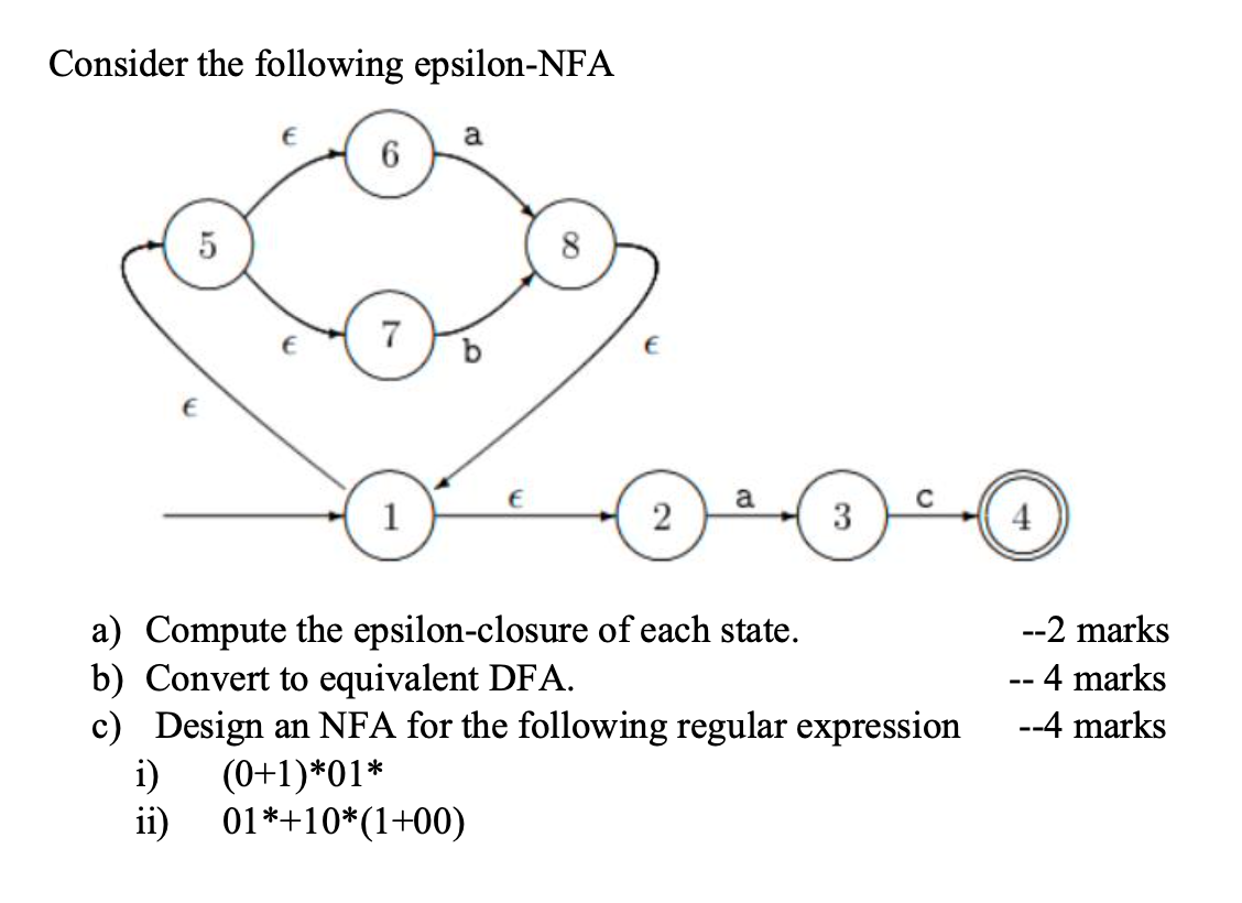 Solved Consider the following epsilon-NFA a 6 5 8 7 b E a 1 | Chegg.com