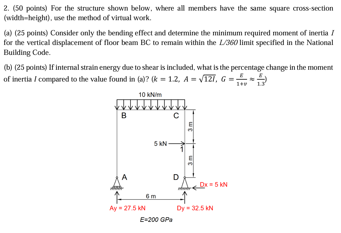 Solved (50 ﻿points) ﻿For the structure shown below, where | Chegg.com