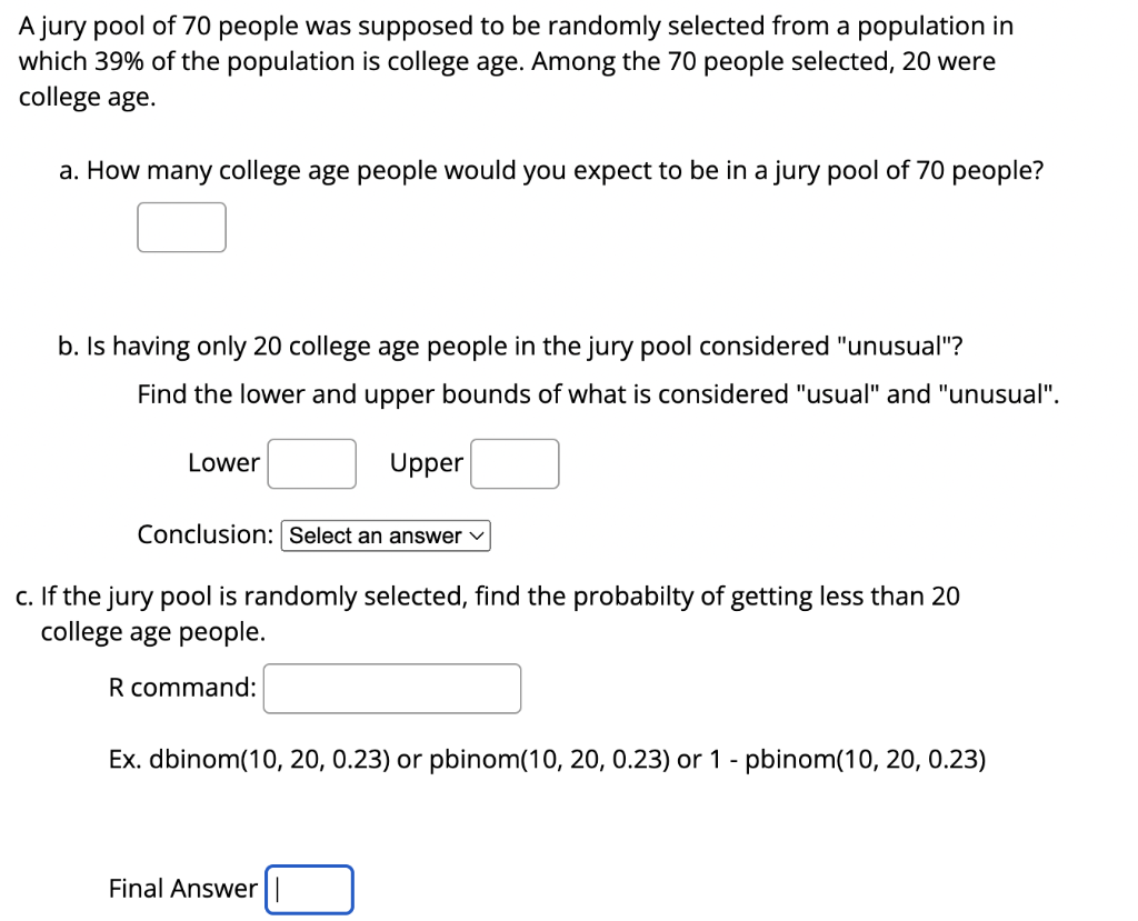 Solved A jury pool of 70 people was supposed to be randomly | Chegg.com