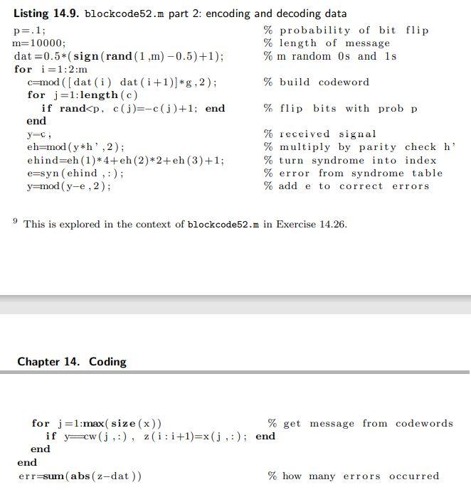 х Listing 14.8. blockcode52.m part 1: definition of | Chegg.com