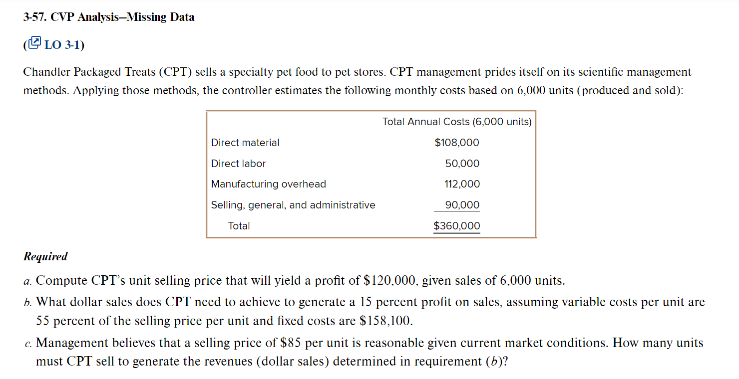 Solved 3-57. ﻿CVP Analysis-Missing DataLO 3-1)Chandler | Chegg.com