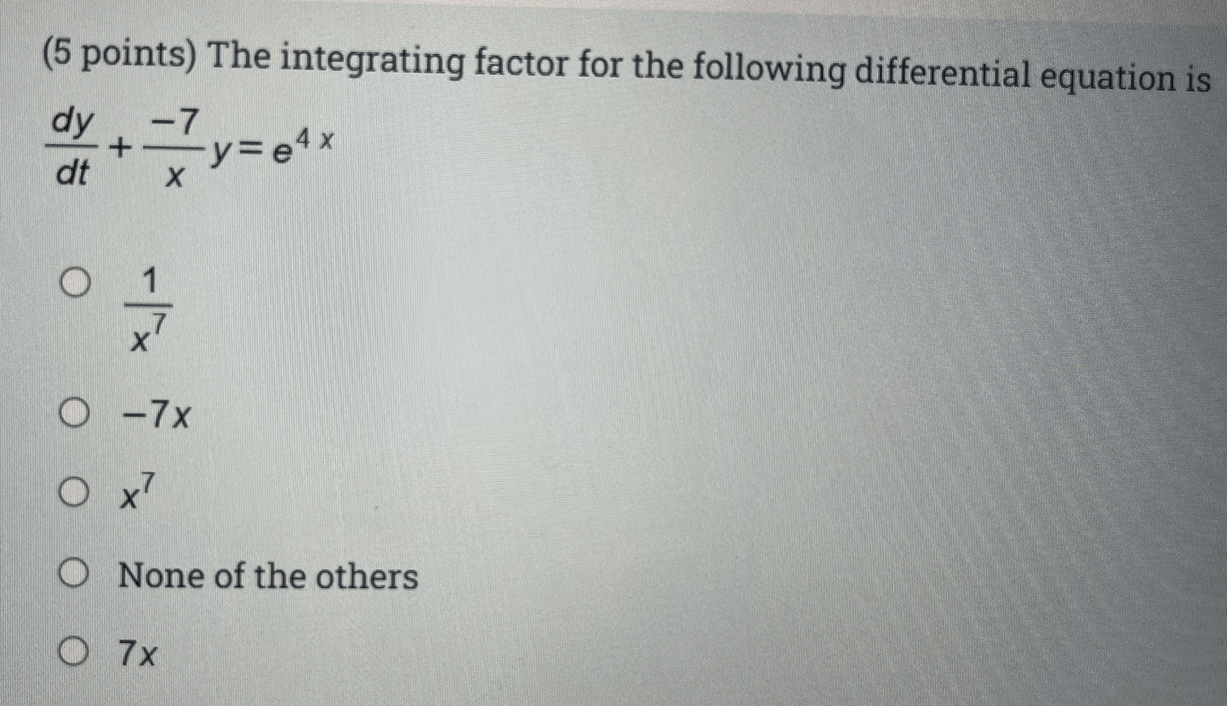 Solved (5 points) The integrating factor for the following | Chegg.com