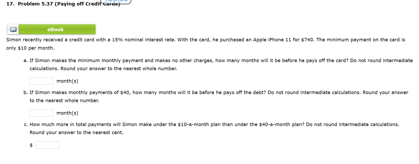 Solved 17. Problem 5.37 (Paying off Credit Cards) Simon | Chegg.com