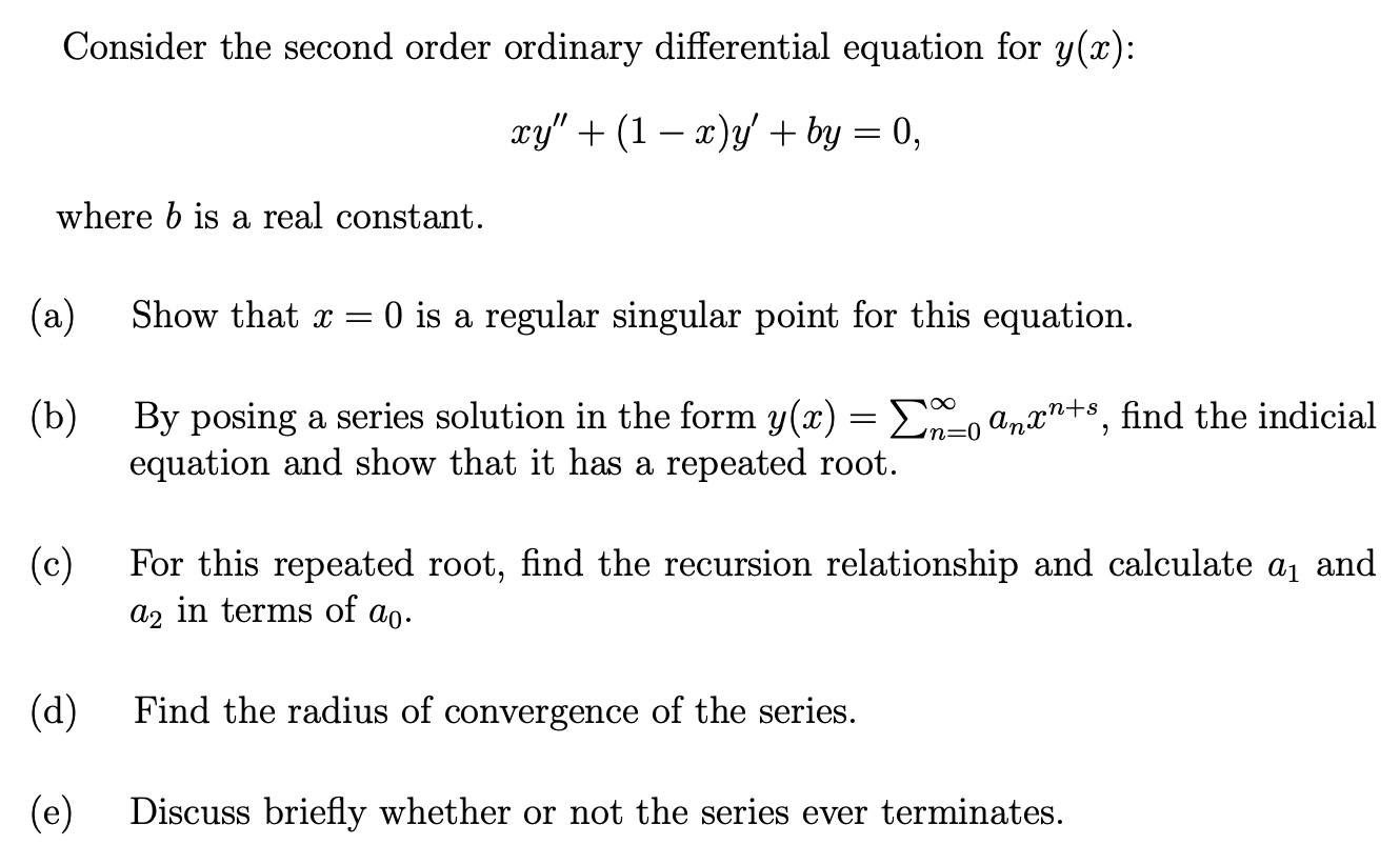 Solved Consider the second order ordinary differential | Chegg.com