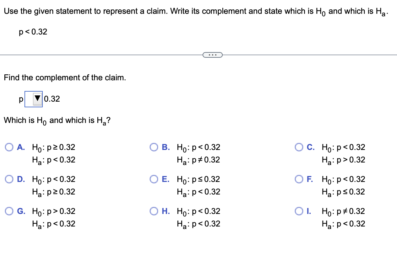 Solved Use the given statement to represent a claim. Write | Chegg.com