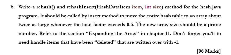 Solved b. Write a rehash() and rehashInsert(HashDataItem | Chegg.com