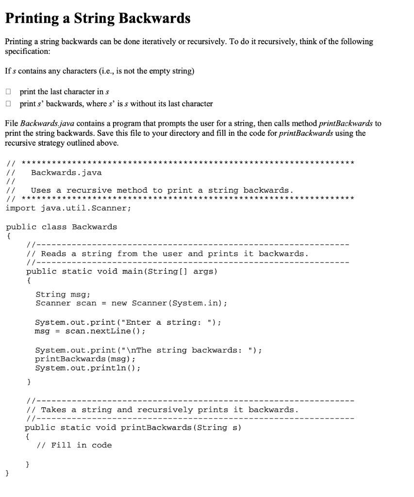 Solved Printing A String Backwards Printing A String