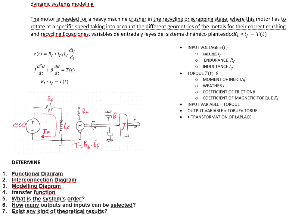 Solved dynamic systems modeling, The motor is needed for a | Chegg.com