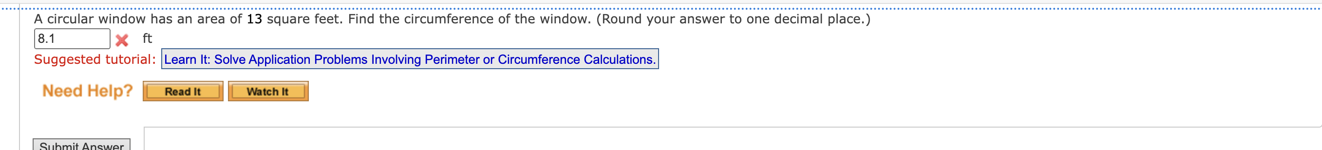 Solved A circular window has an area of 13 ﻿square feet. | Chegg.com