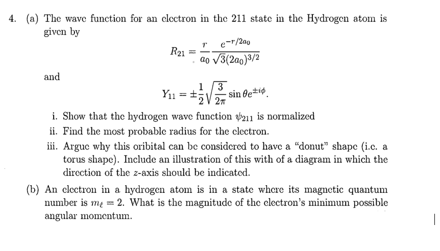 Solved A The Wave Function For An Electron In The 211